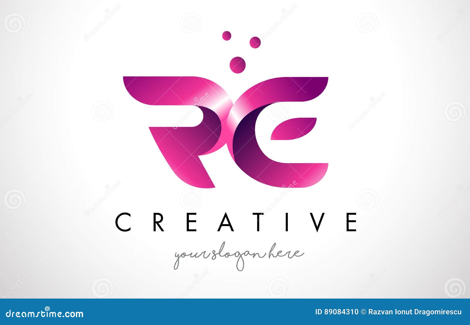 RE Letter Logo Design with Purple Colors and Dots Stock Vector ...