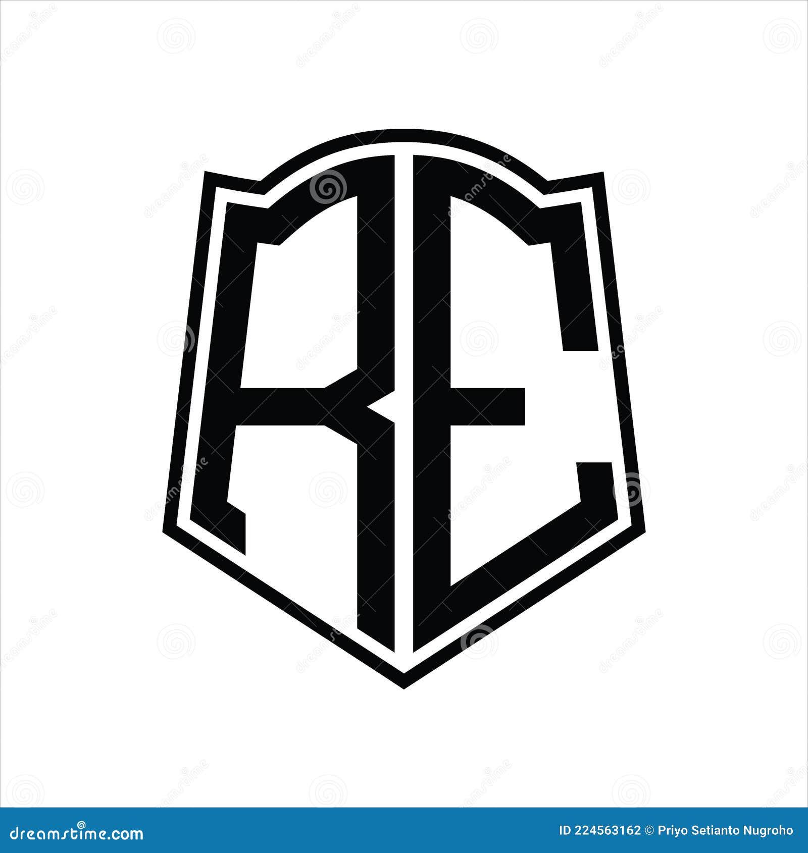 RE Logo Monogram with Shield Shape Outline Design Template Stock Vector ...