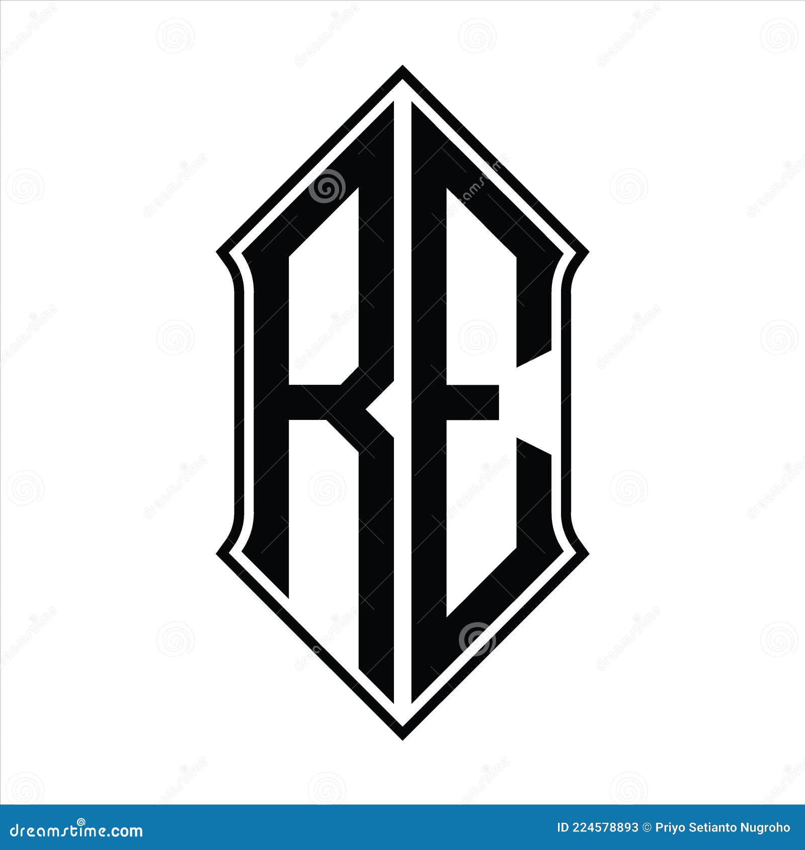 RE Logo Monogram with Shieldshape and Outline Design Template Vector ...