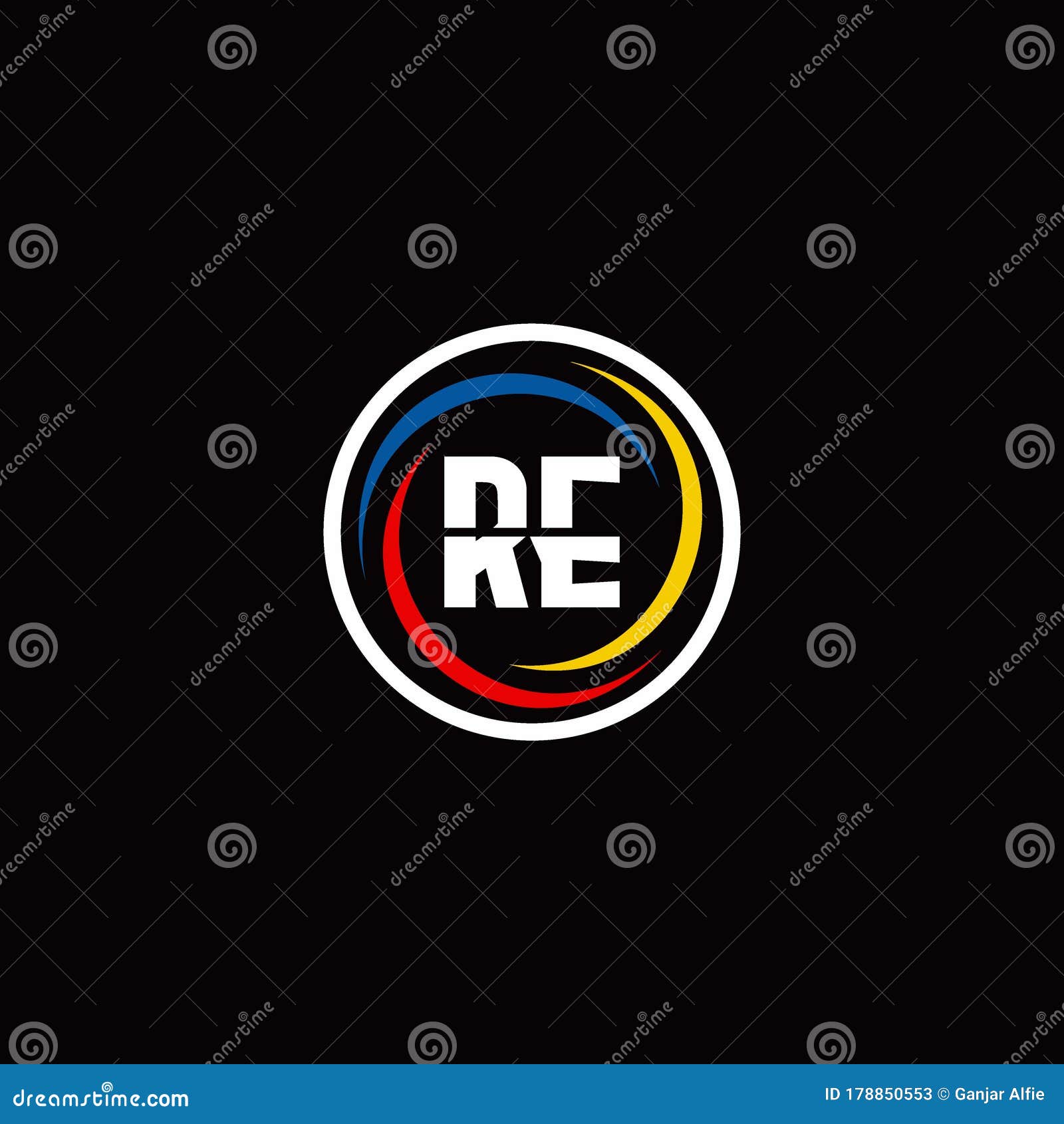 RE Monogram Logo Isolated on Circle Shape with 3 Slash Colors Rounded ...
