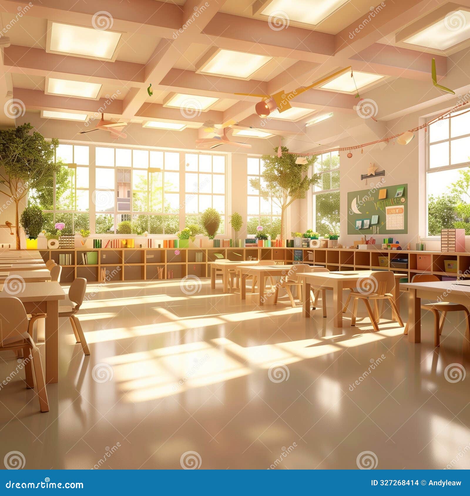 Realistic Classroom Setting Stock Illustration - Illustration of desks ...