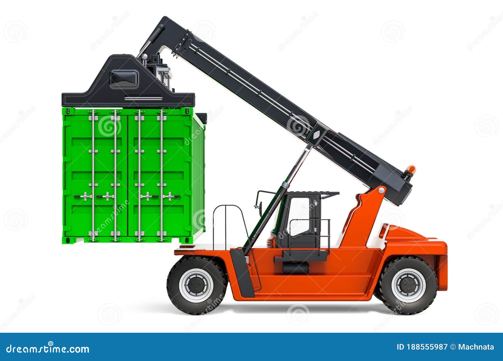 Reach Stacker with Cargo Container, 3D Rendering Stock Illustration ...