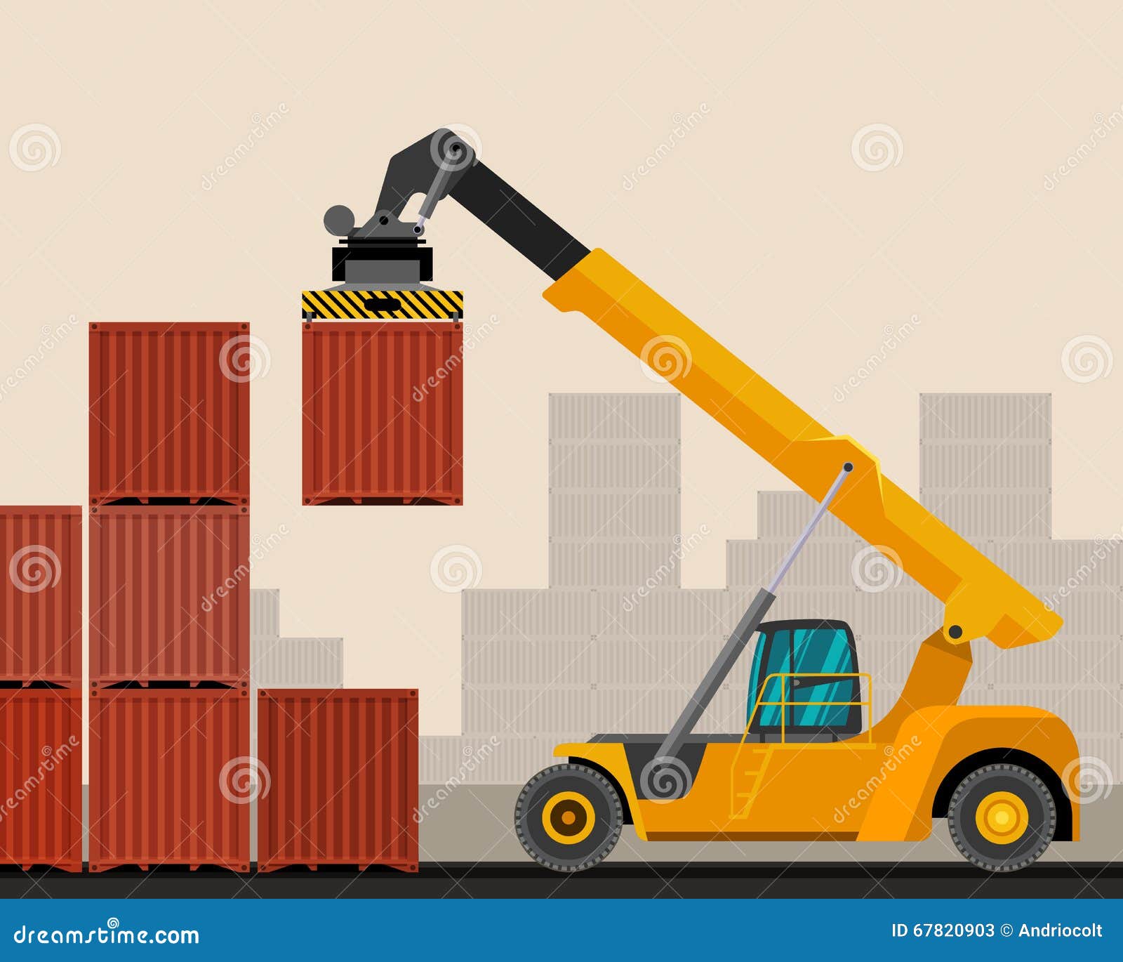 Reach Stacker With Container Cartoon Vector | CartoonDealer.com #67820903