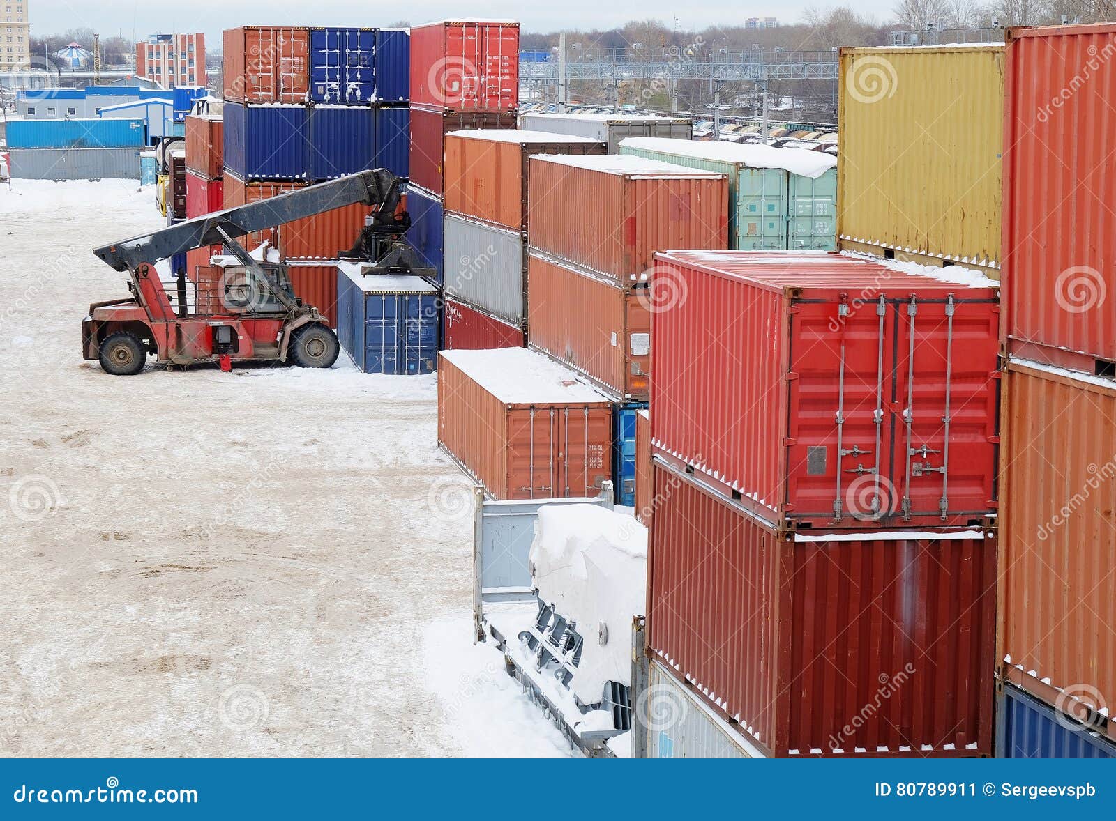 Reach Stacker To the Container Stock Image - Image of industrial ...