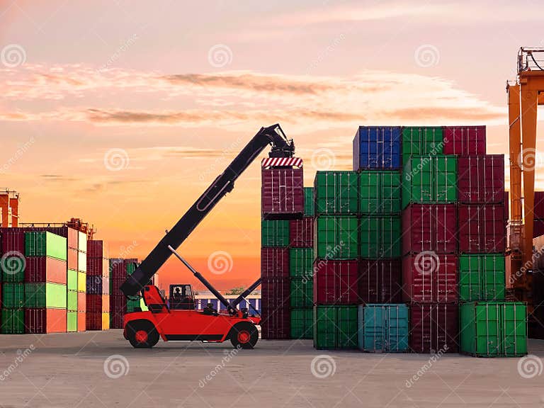 Reach Stacker is Working at Container Depot Service, Reach Stacker Lift ...