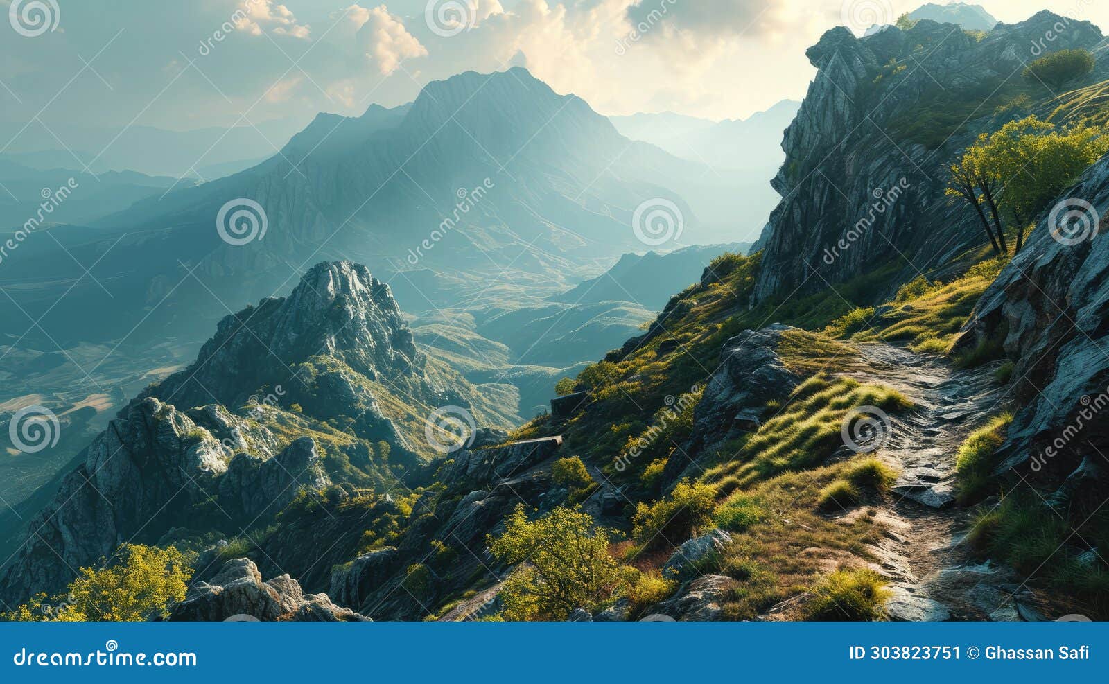 Reaching End of Trail on a Rugged Mountain Stock Illustration ...