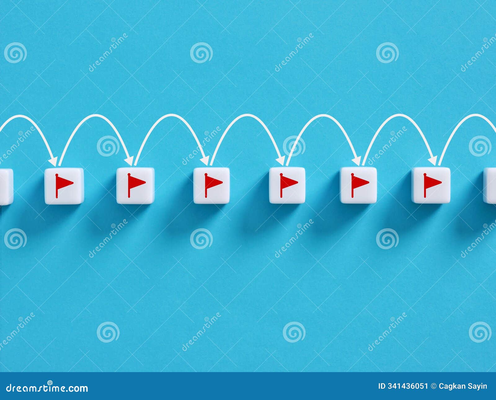 Reaching Milestones: White Blocks with Red Flags and Arrows Symbolizing ...