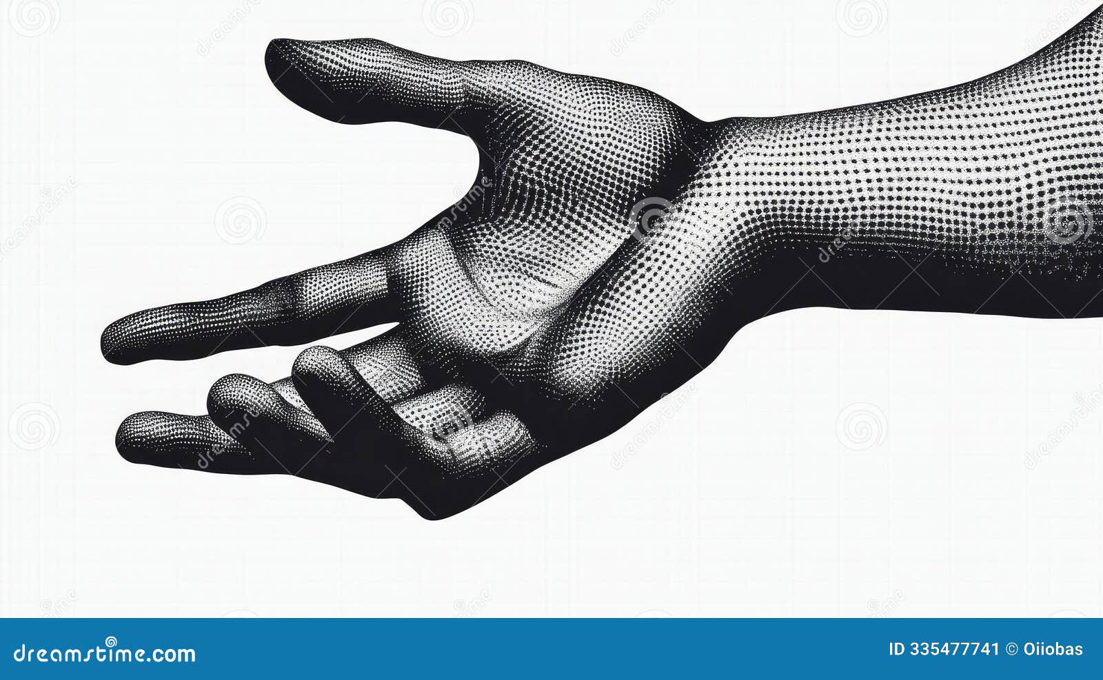 Reaching Out a Black and White Stipple Illustration of an Open Hand ...