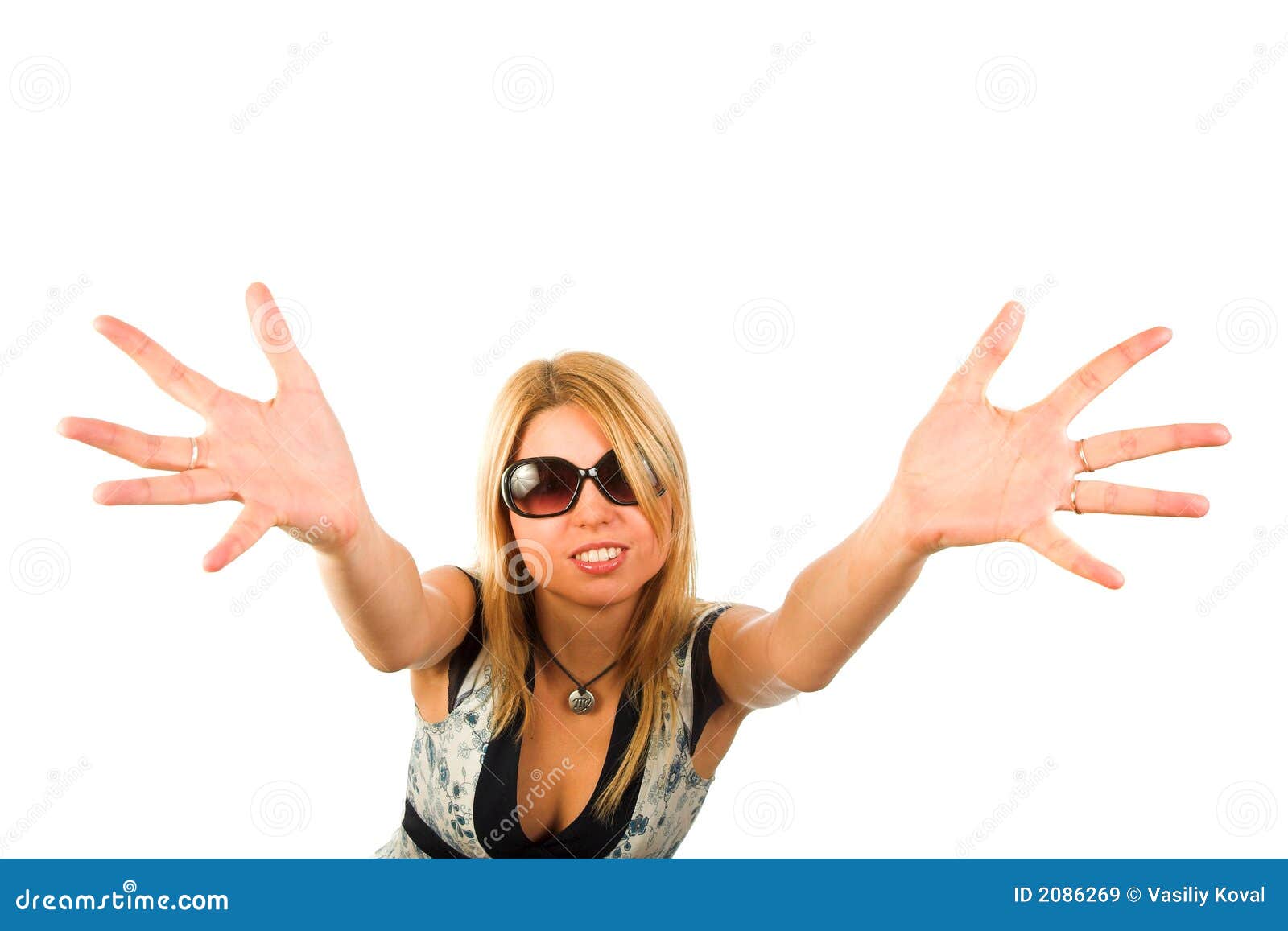 Reaching out woman stock image. Image of glasses, blonde - 2086269