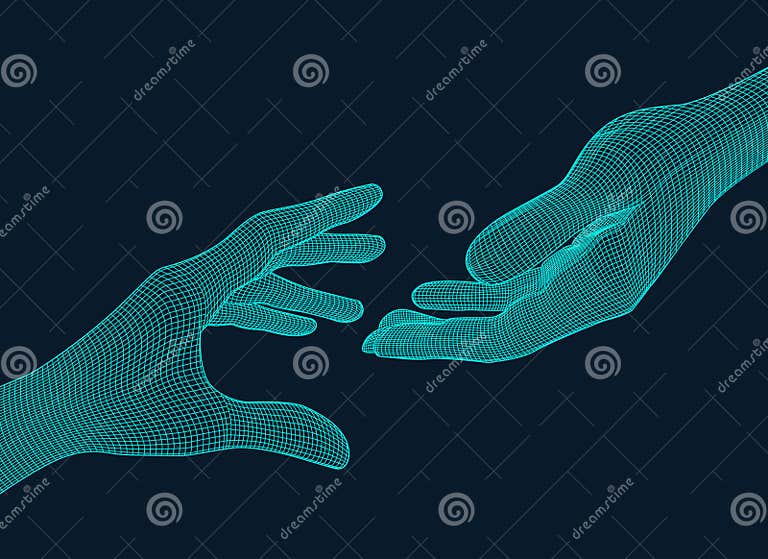 Reaching Wireframe hands stock vector. Illustration of finger - 103790391