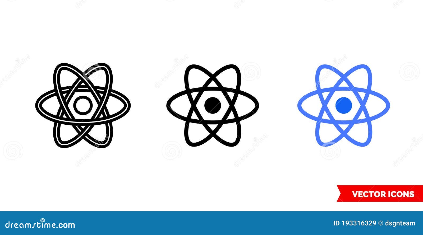 React Icon Of 3 Types Color Black And White Outline Isolated Vector