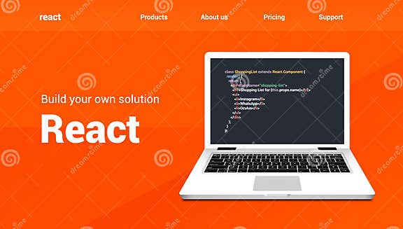 React Programming Code Technology Banner. React Language Software ...