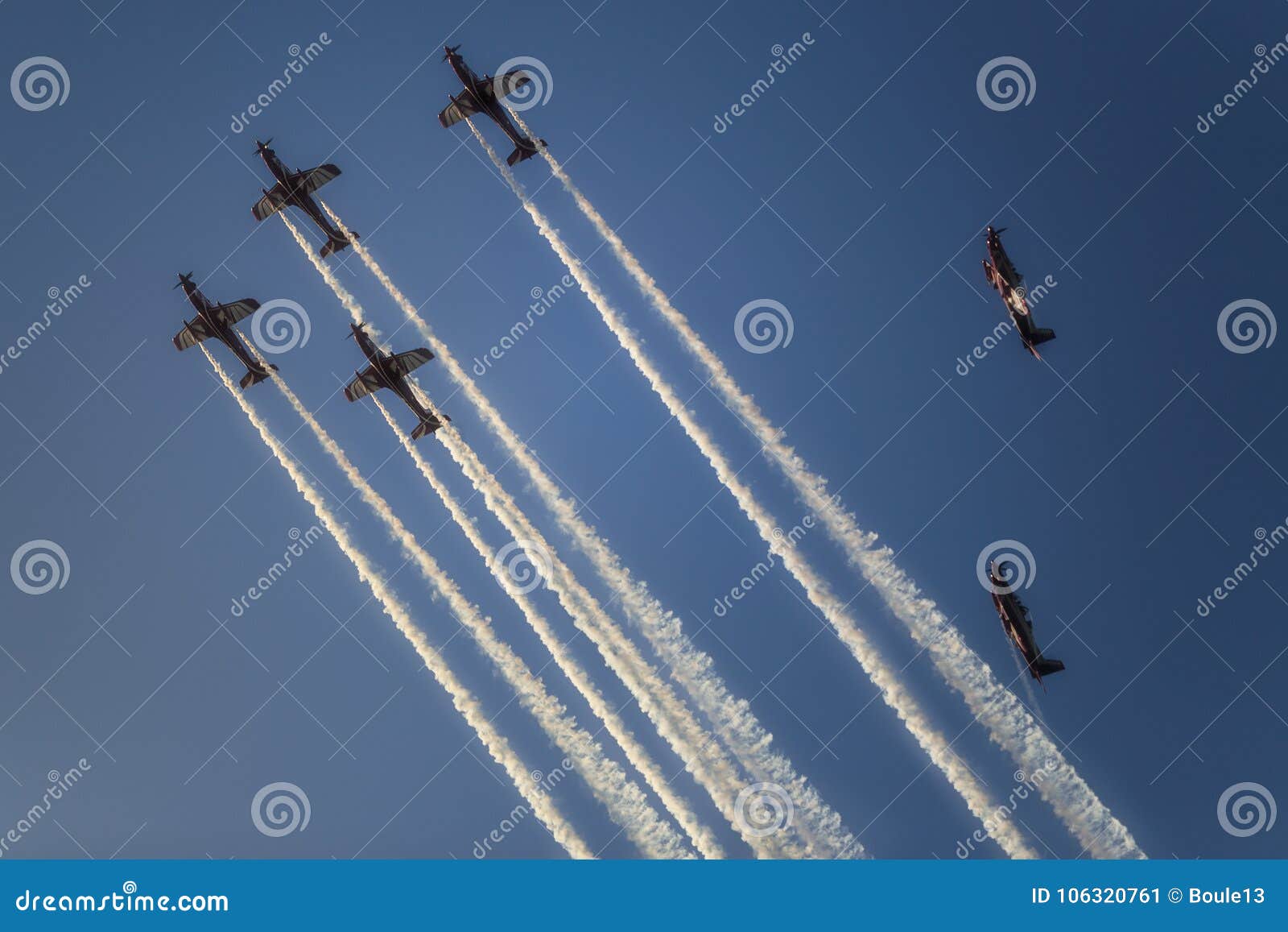 Reactive Jet Plane Flying in Formation on Blue Sky Stock Image - Image ...