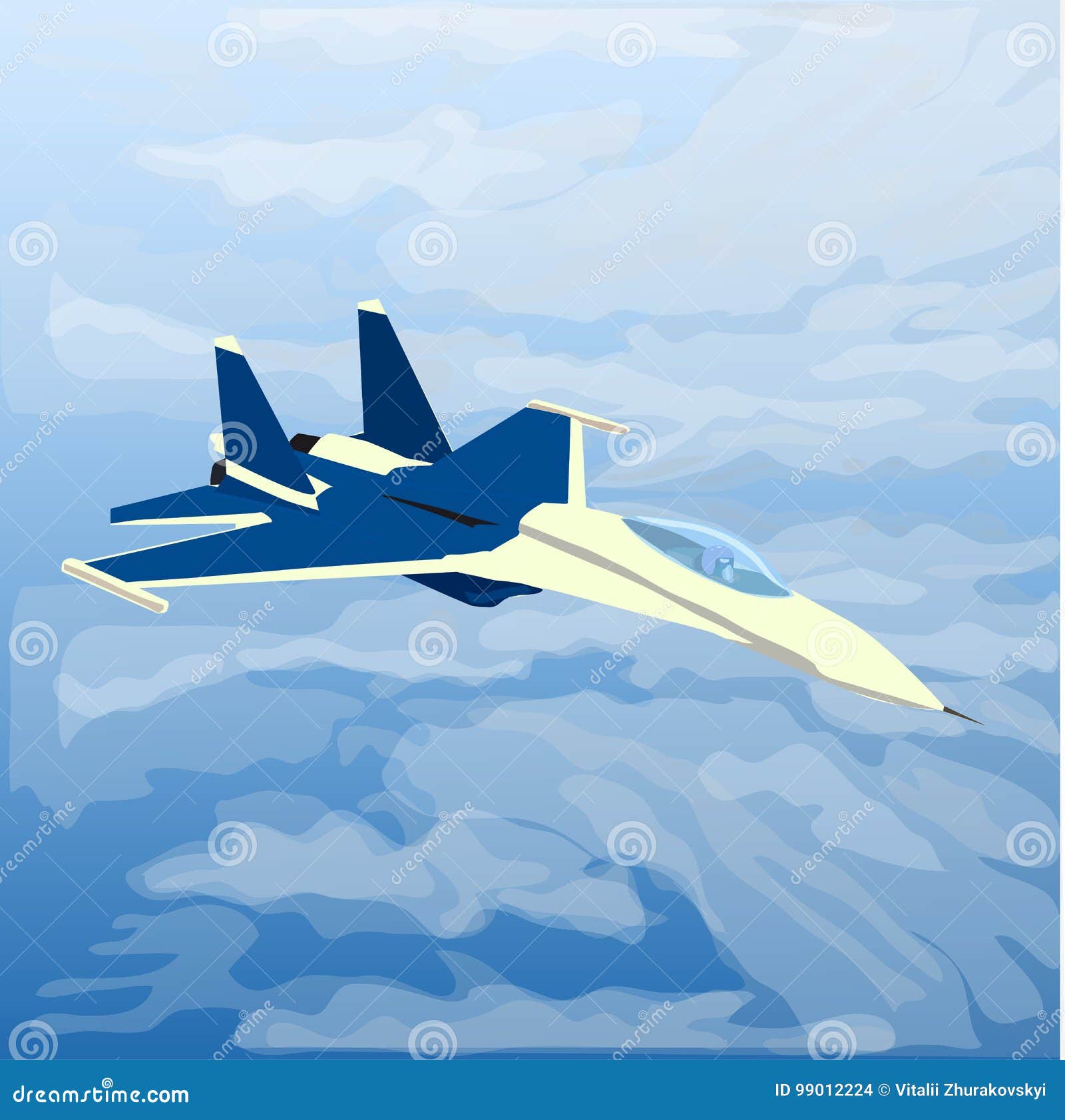 Reactive Plane Jet with Pilot Inside in the Clouds. Stock Vector ...