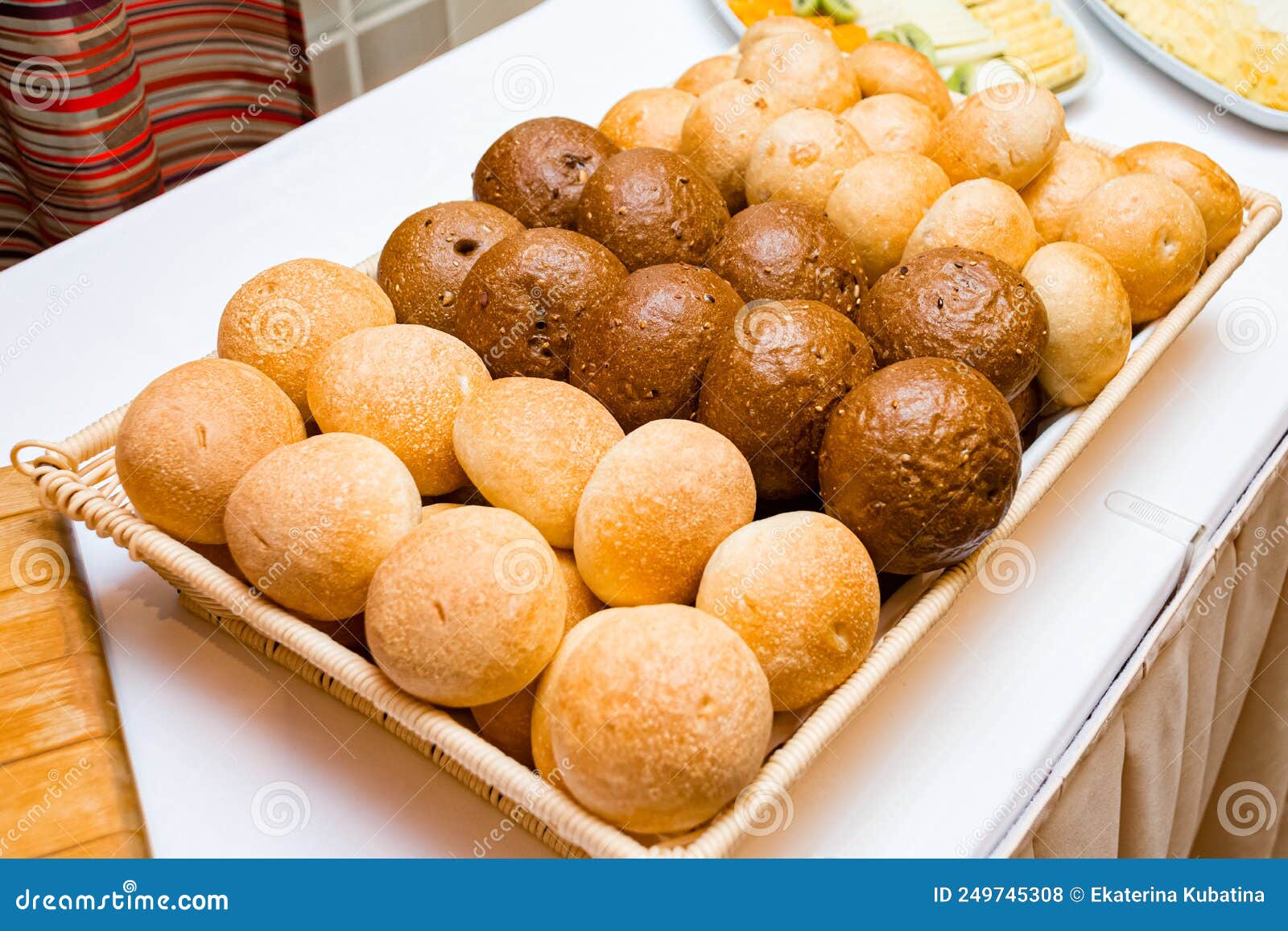 Read Basket. Round Buns Assortment on Buffet Table Stock Photo - Image ...