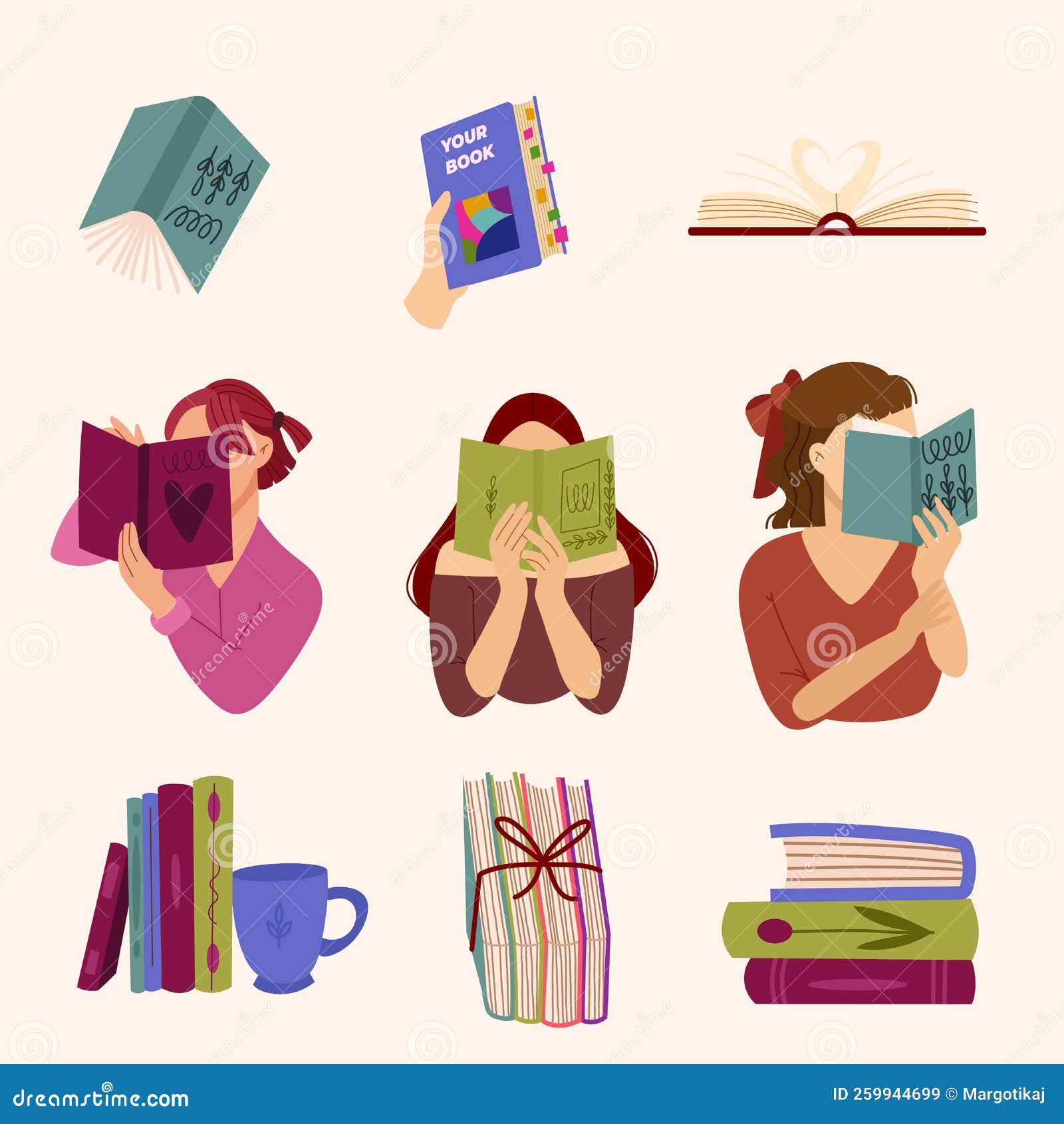 Read the Book Vector Concept. Set of Illustrations with Opened Textbook ...