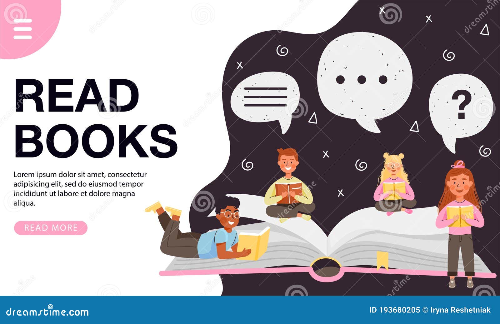 Read Books Design Concept. Young Children Characters Reading Books ...