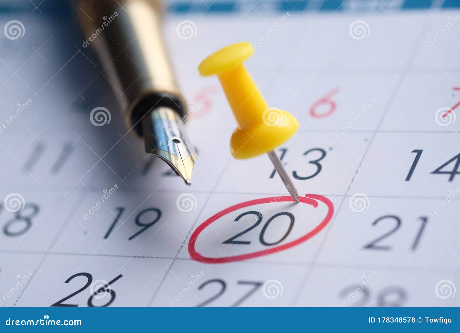Read Circle on Calendar Date, Close Up . Stock Photo - Image of numbers ...