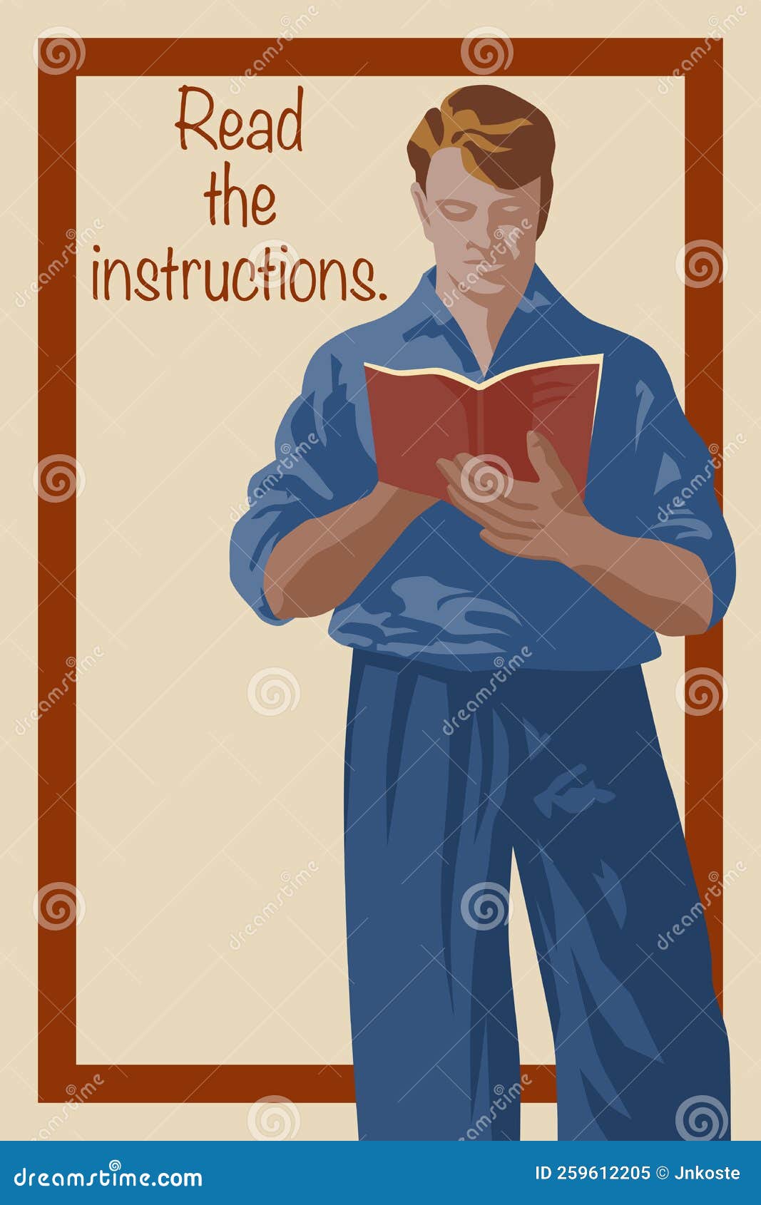 Read the Instructions Retro Vintage Poster with Man Reading a Book ...