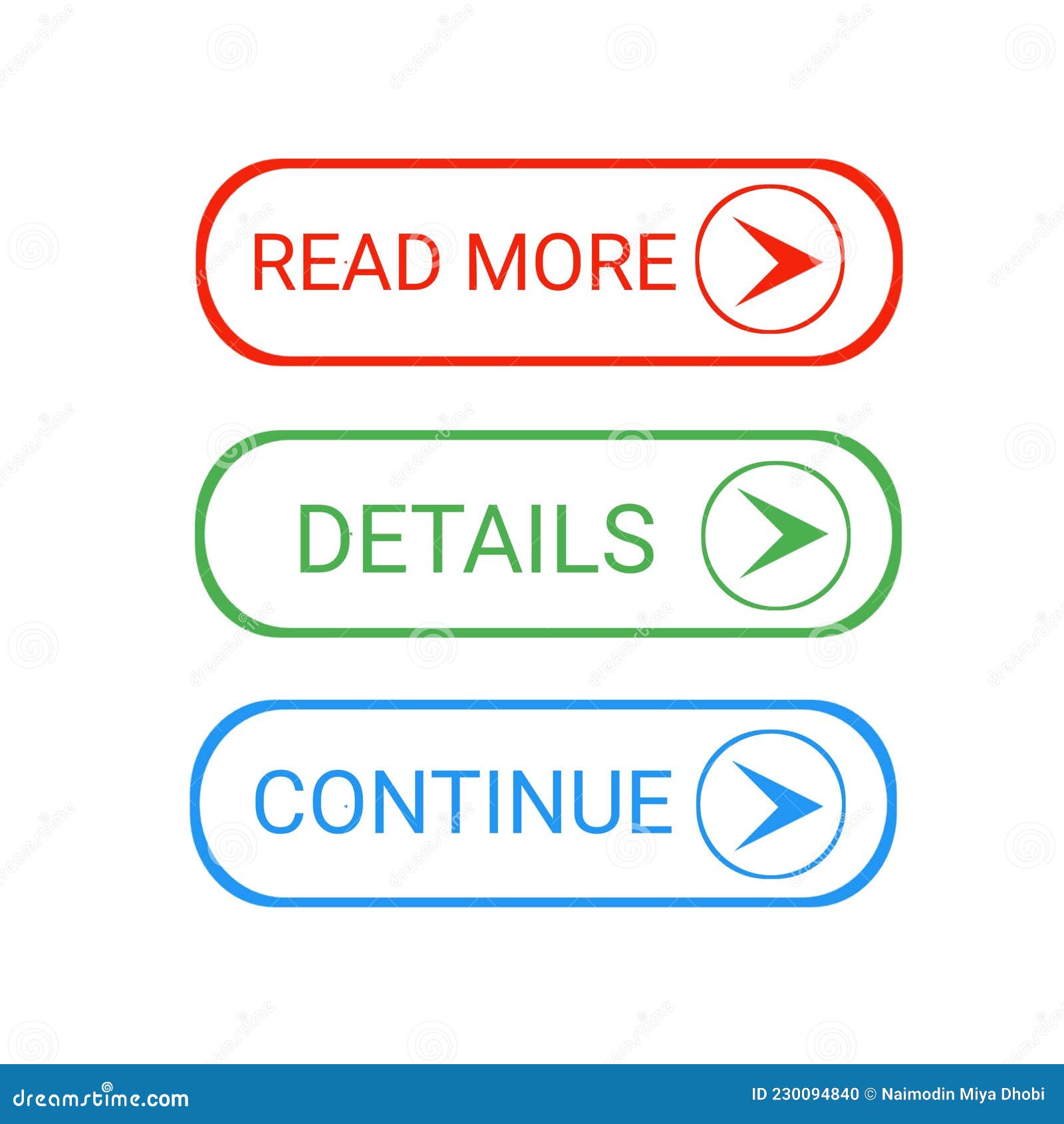 Read More, Details, Continue Buttons for Web Icon Various Color White ...