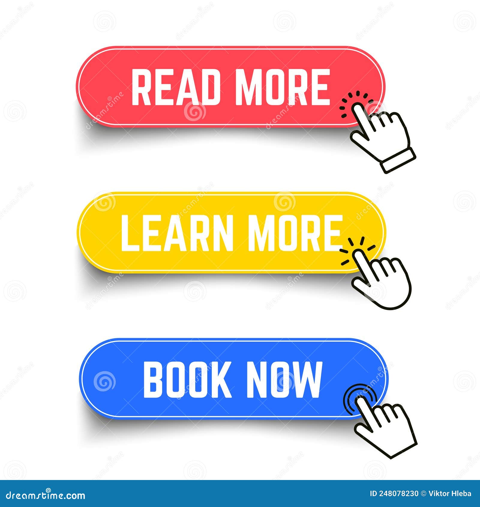Read More, Learn More, Book Now Buttons Set, Click Cursor Vector Design ...
