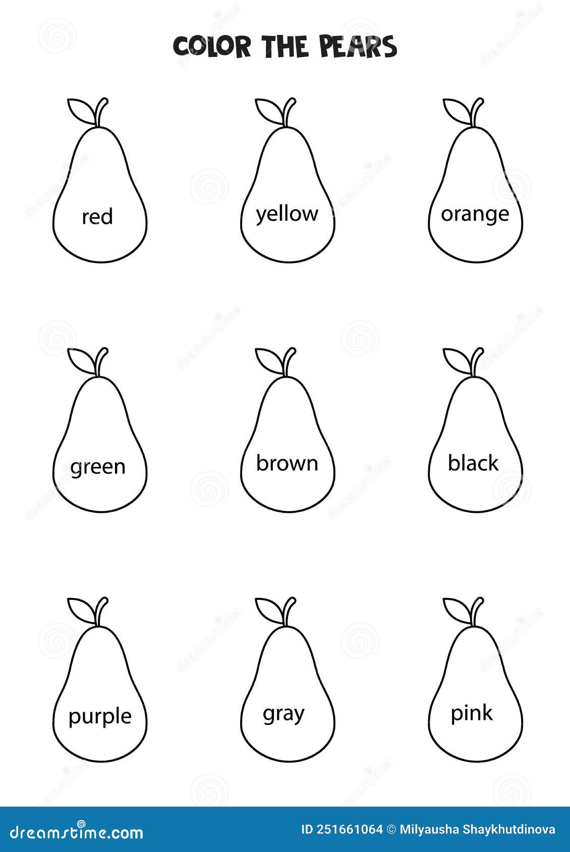 Read Names of Colors and Color Pears. Educational Worksheet. Stock ...