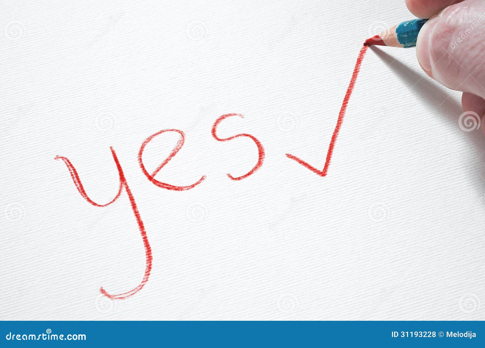 A Read Pastel Pencil Writing the Word YES Stock Photo - Image of ...
