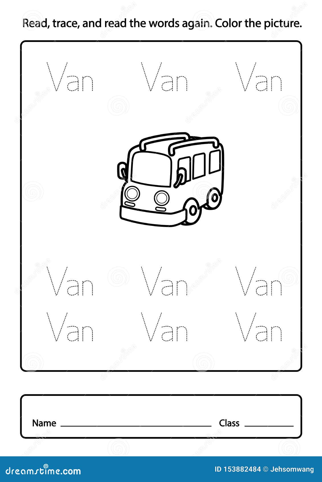 Read, Trace, and Read the Words Again Color the Picture Stock Vector ...