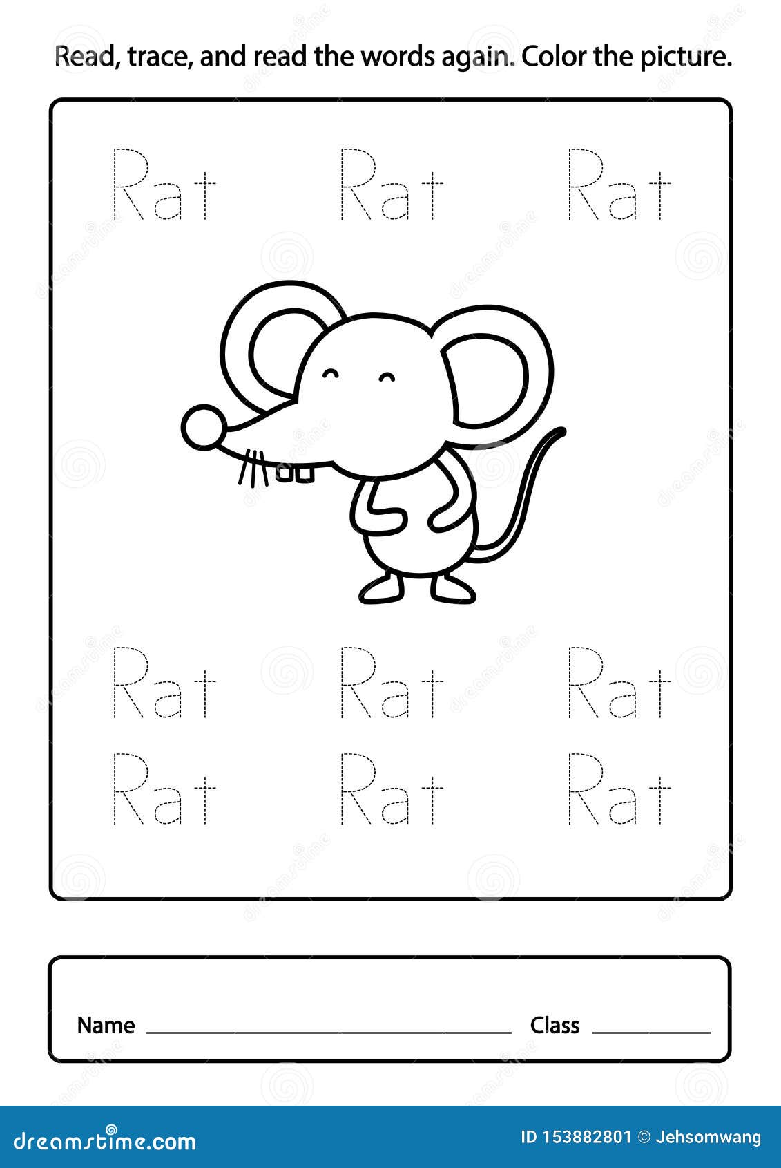 Read, Trace, and Read the Words Again Color the Picture Stock Vector ...