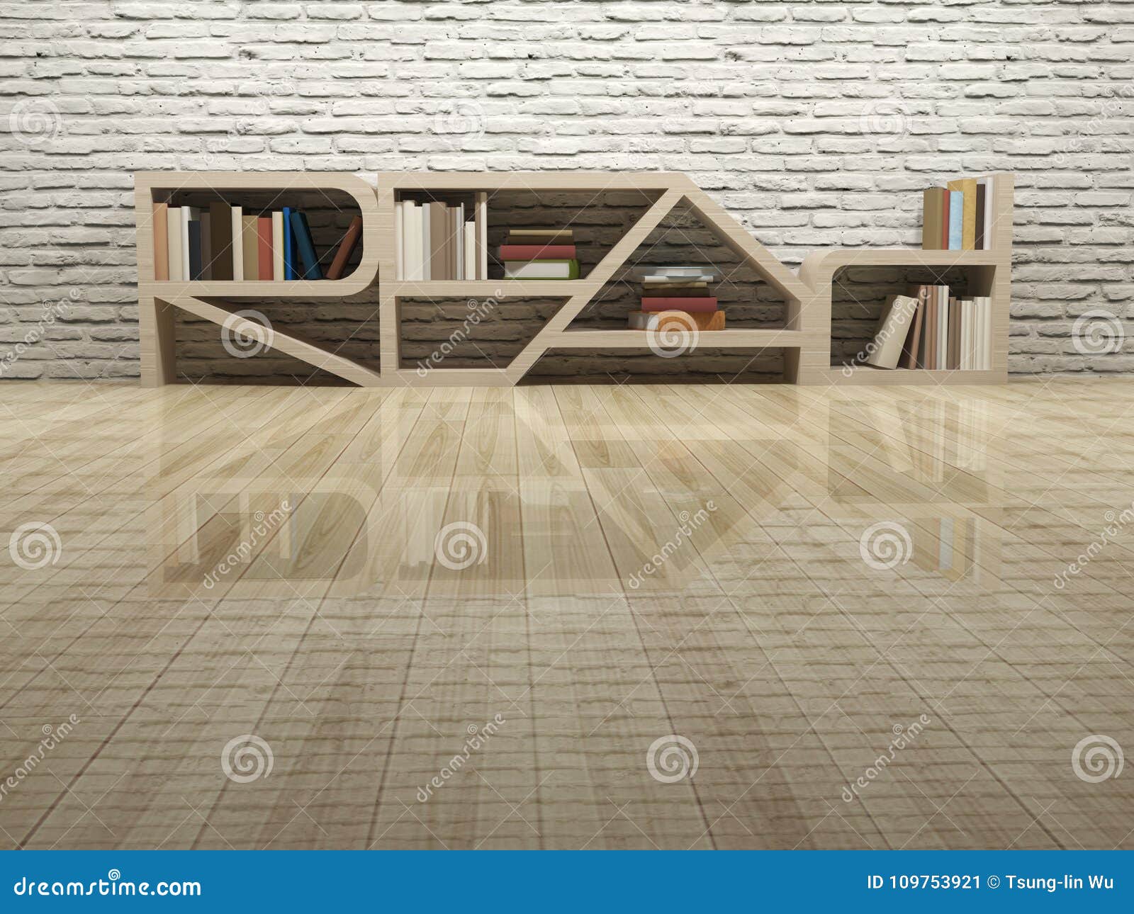 Read Word Shape Of Bookcase On White Brick Wall Royalty-Free Stock ...