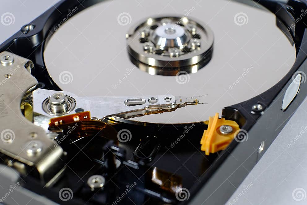 Read and Write Head of a Open Harddisk Drive Stock Photo - Image of ...