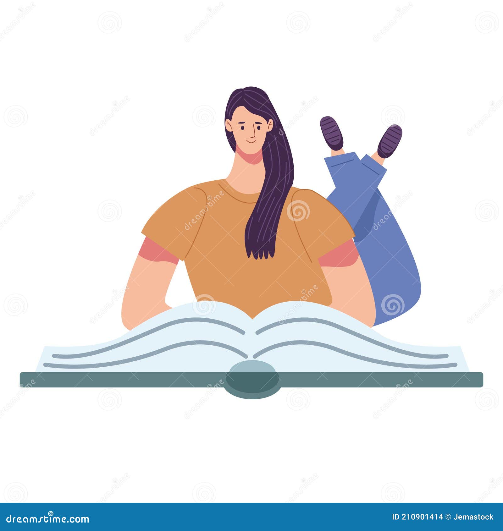 Reader Girl Reading Book Lying Down Character Stock Vector ...