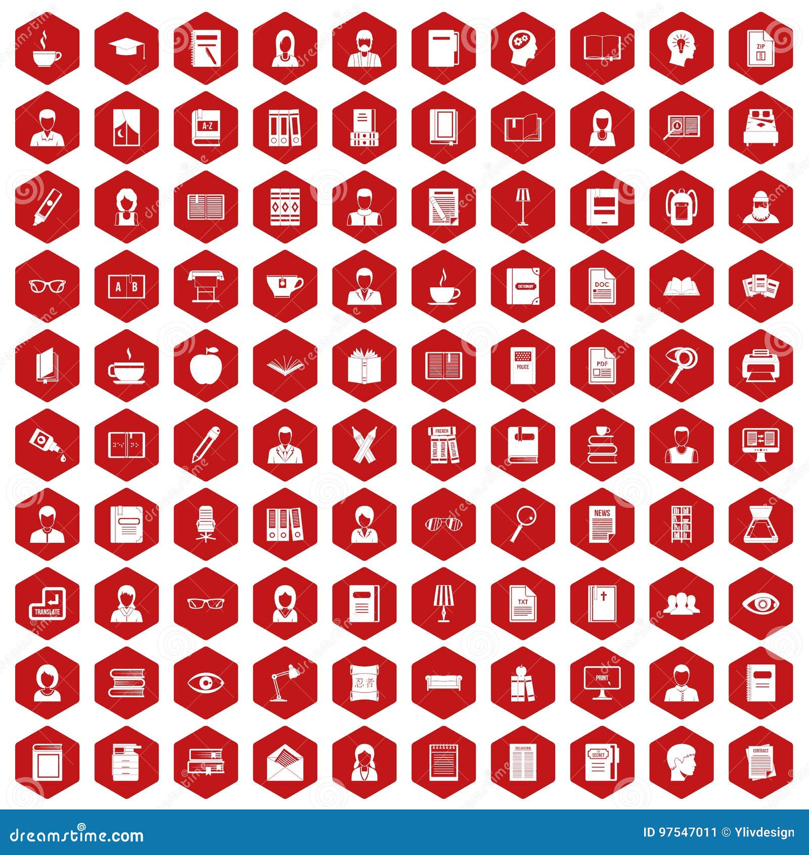 100 Reader Icons Hexagon Red Stock Vector - Illustration of paper ...