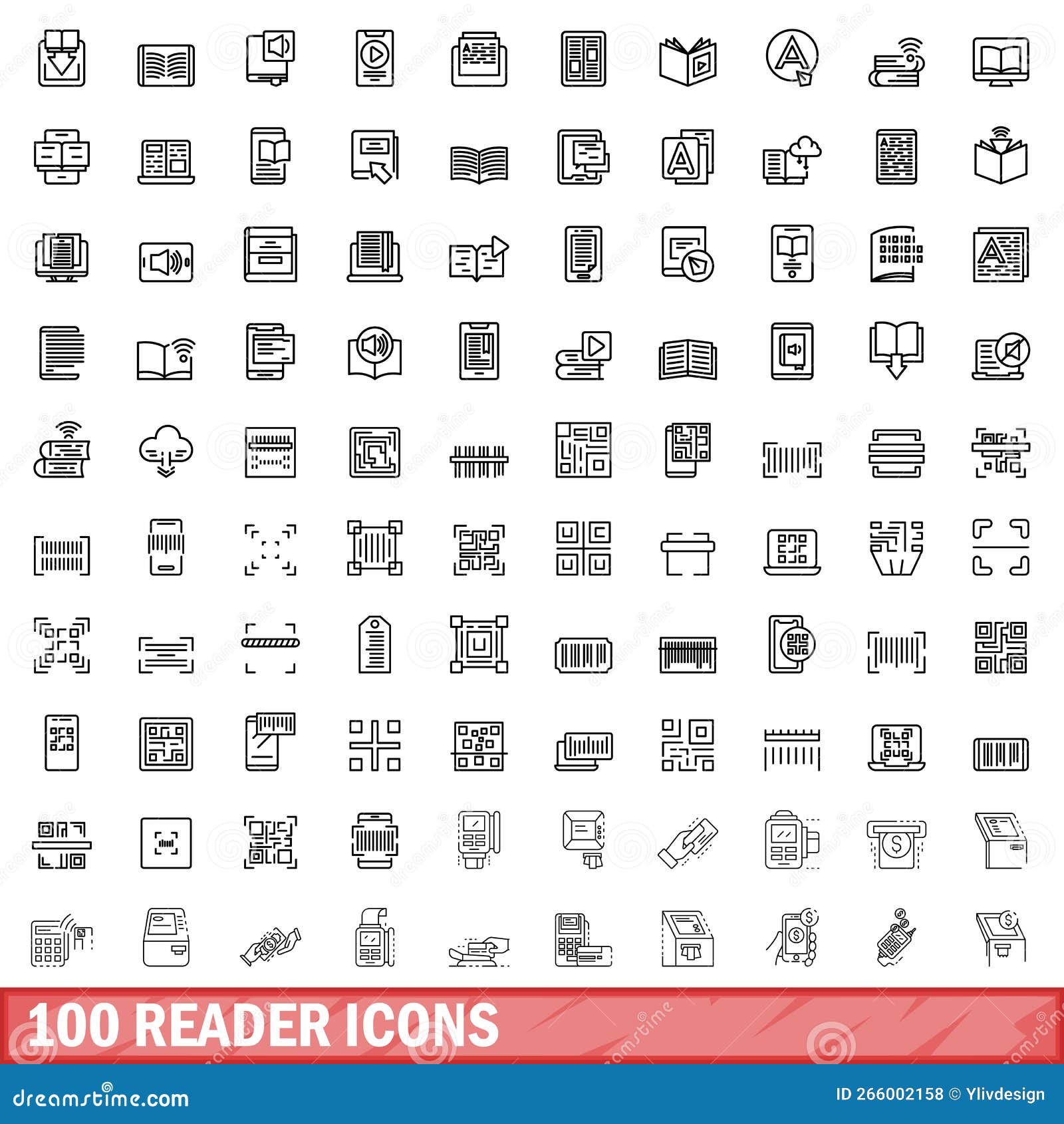 100 Reader Icons Set, Outline Style Stock Vector - Illustration of ...