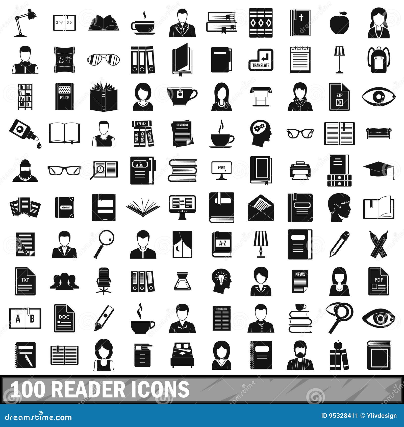 100 Reader Icons Set, Simple Style Stock Vector - Illustration of ...