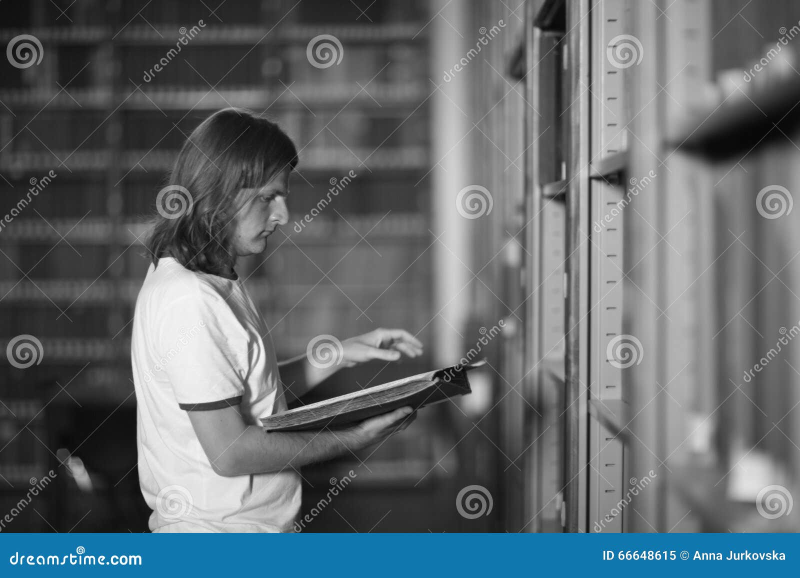 Reader Reading a Book in the Library Stock Image - Image of caucasian ...