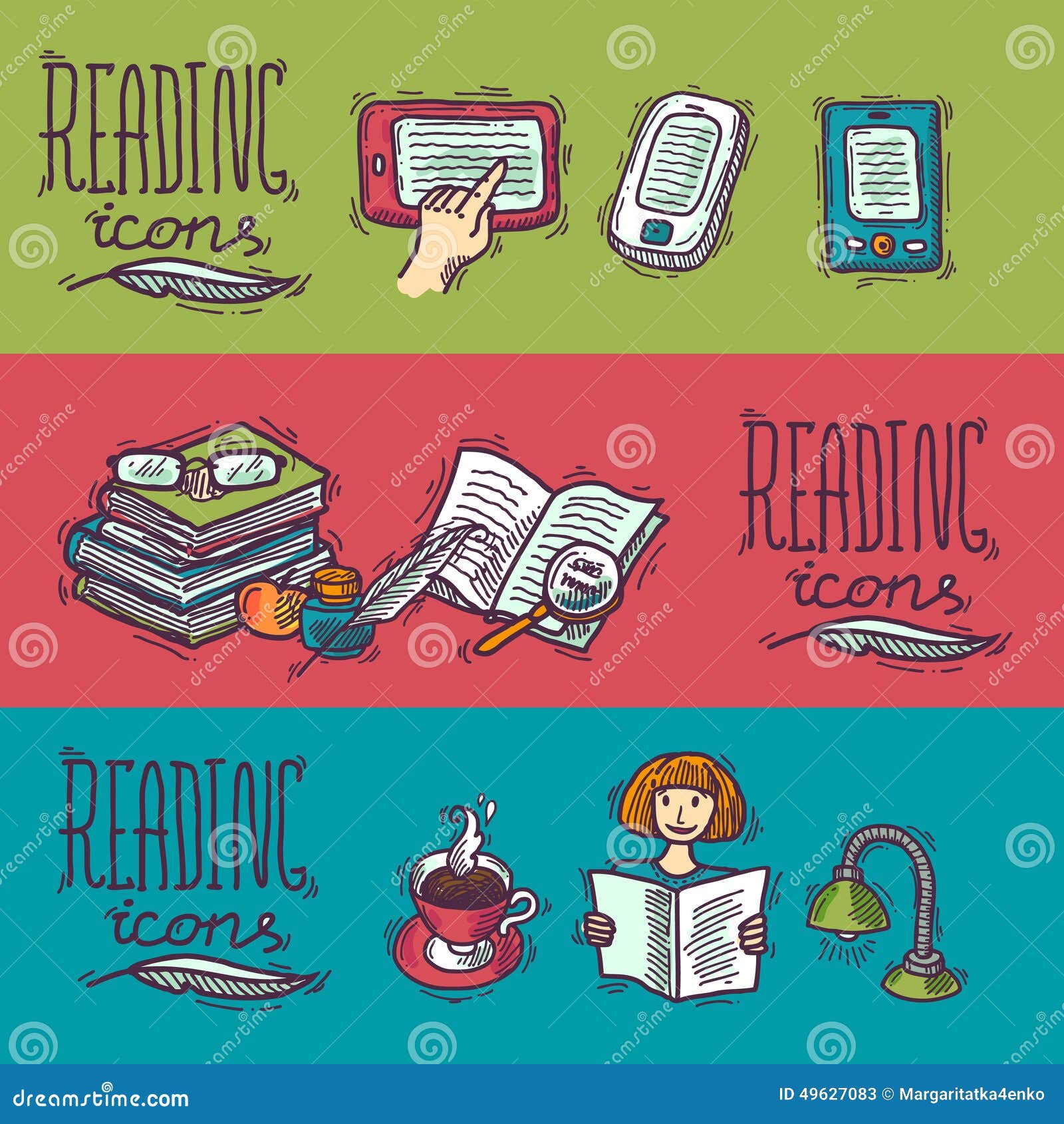 Reading banners stock vector. Illustration of paper, education - 49627083