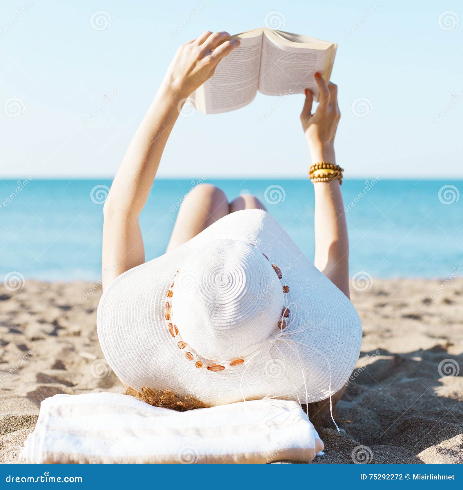 Reading on Beach stock photo. Image of traveling, happiness - 75292272