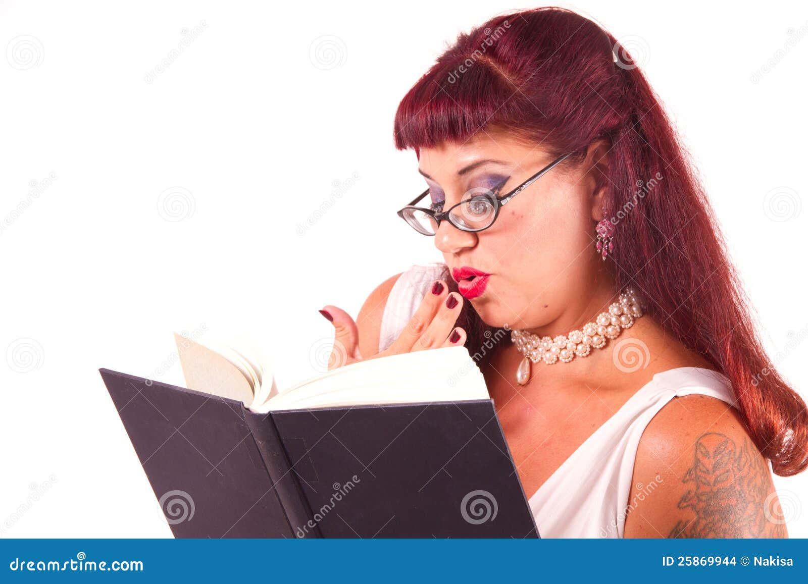 Reading a book stock photo. Image of pinup, necklace - 25869944
