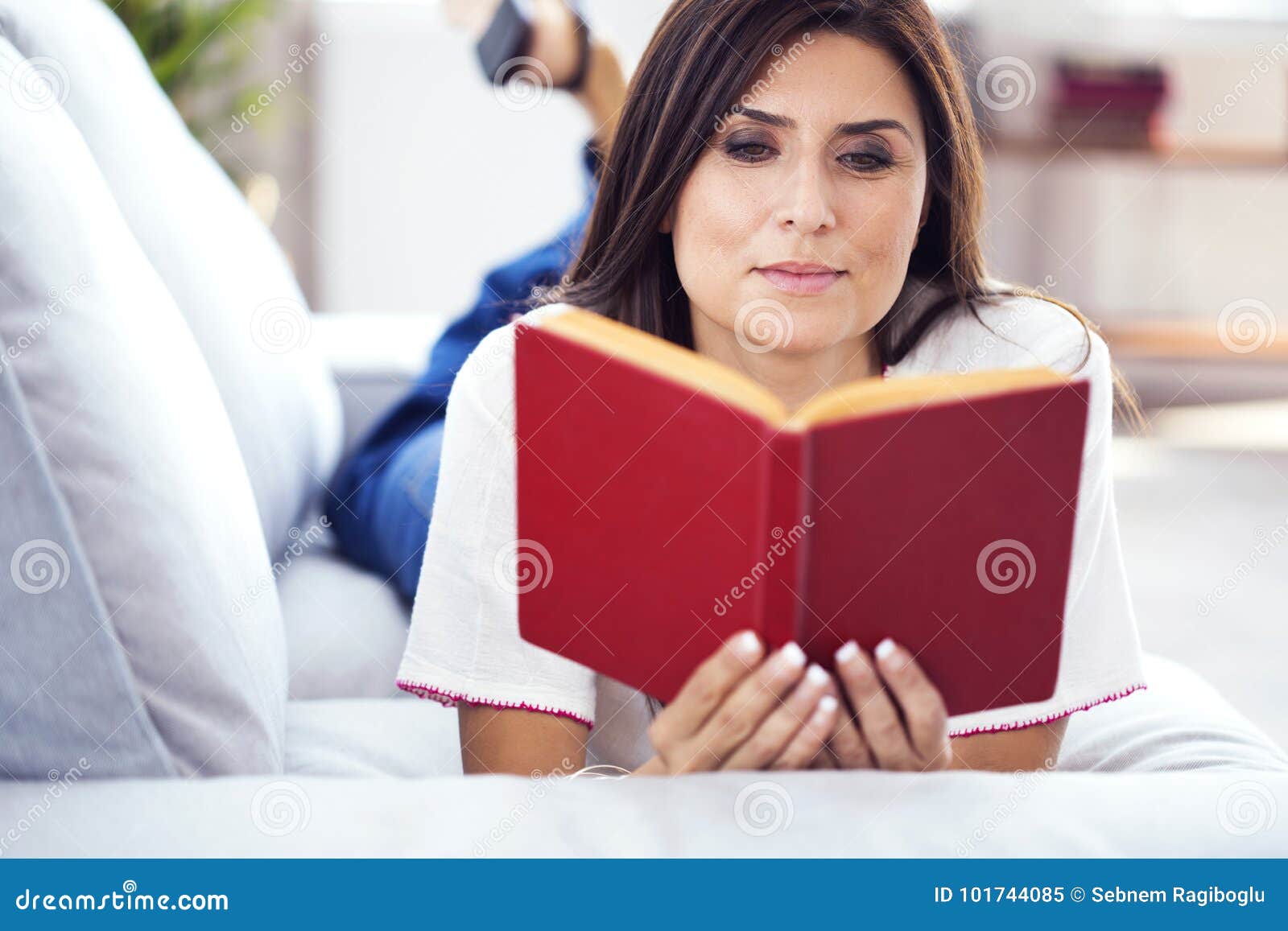 Reading book on home stock image. Image of home, attractive - 101744085