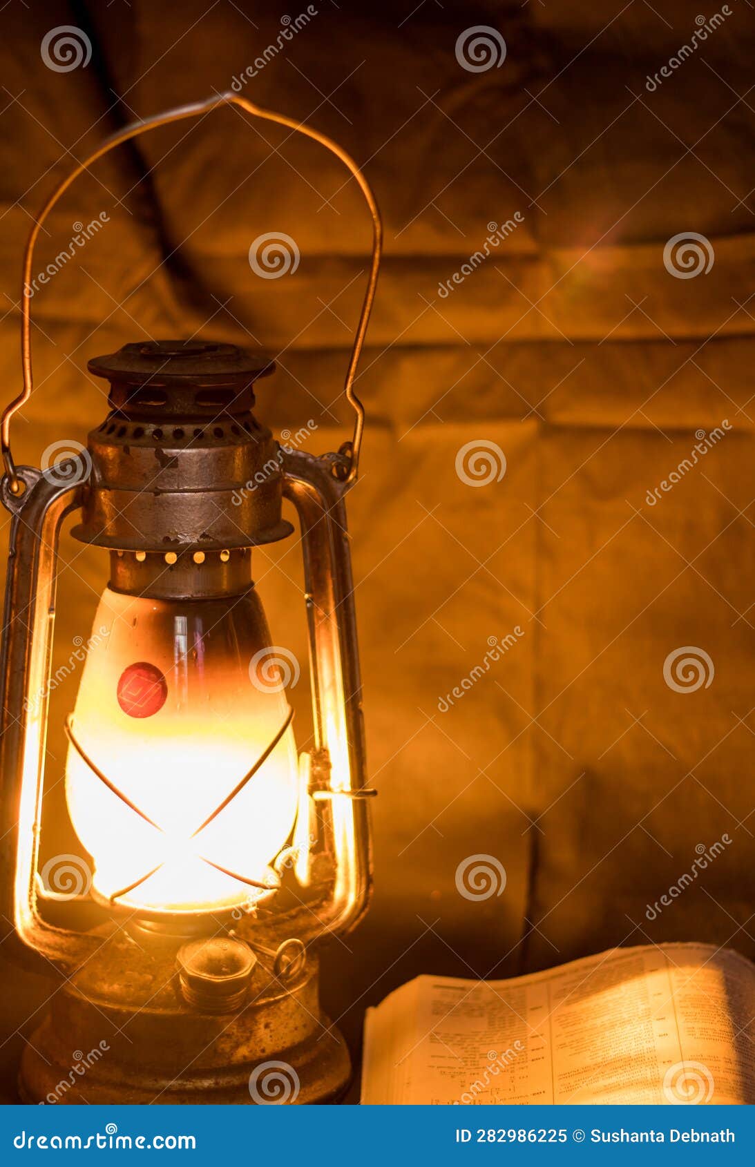 Reading Book with Hurricane Lamp in Old Days Stock Image - Image of ...