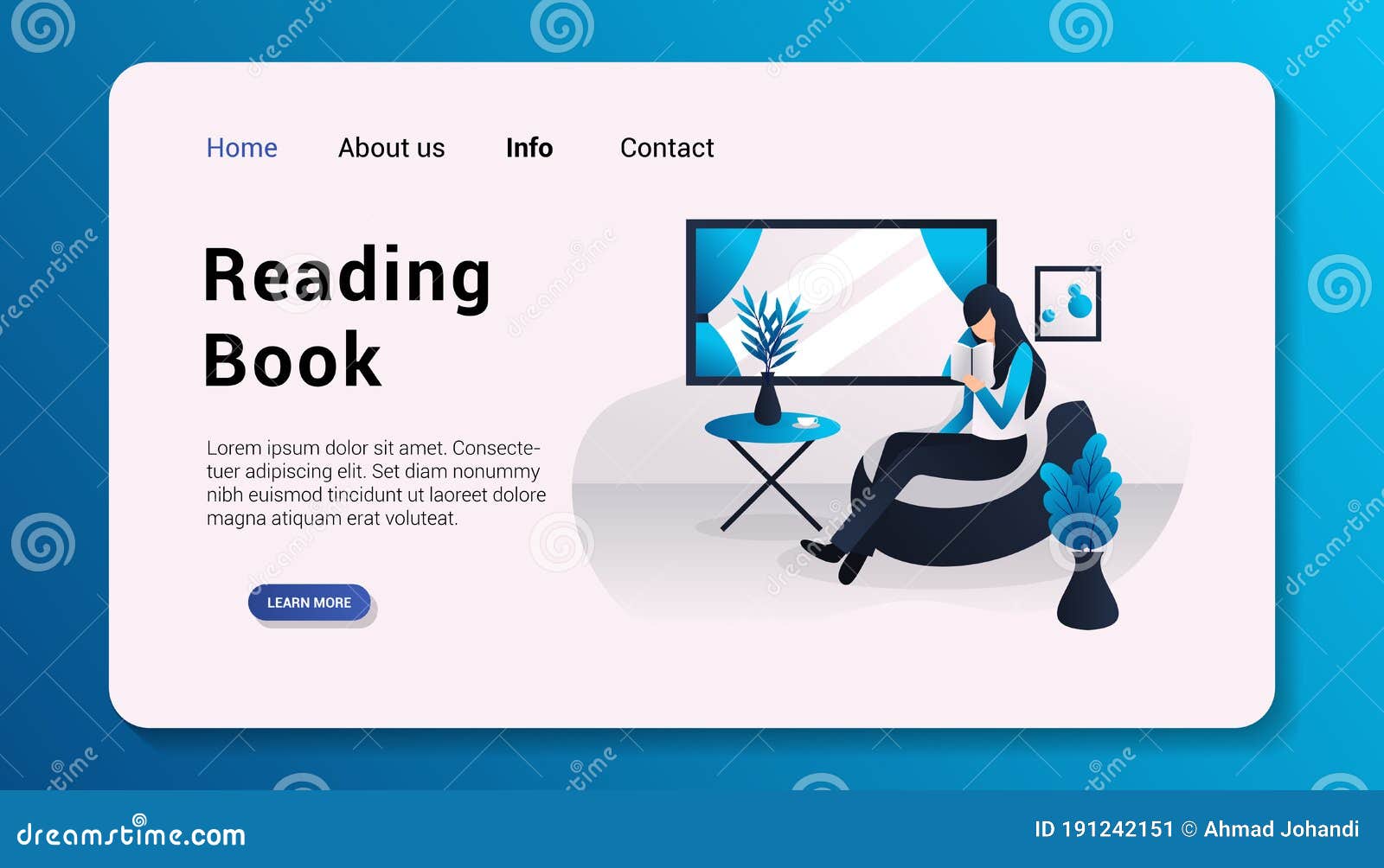 Reading Book Landing Page Template Graphic Design Illustration Stock ...
