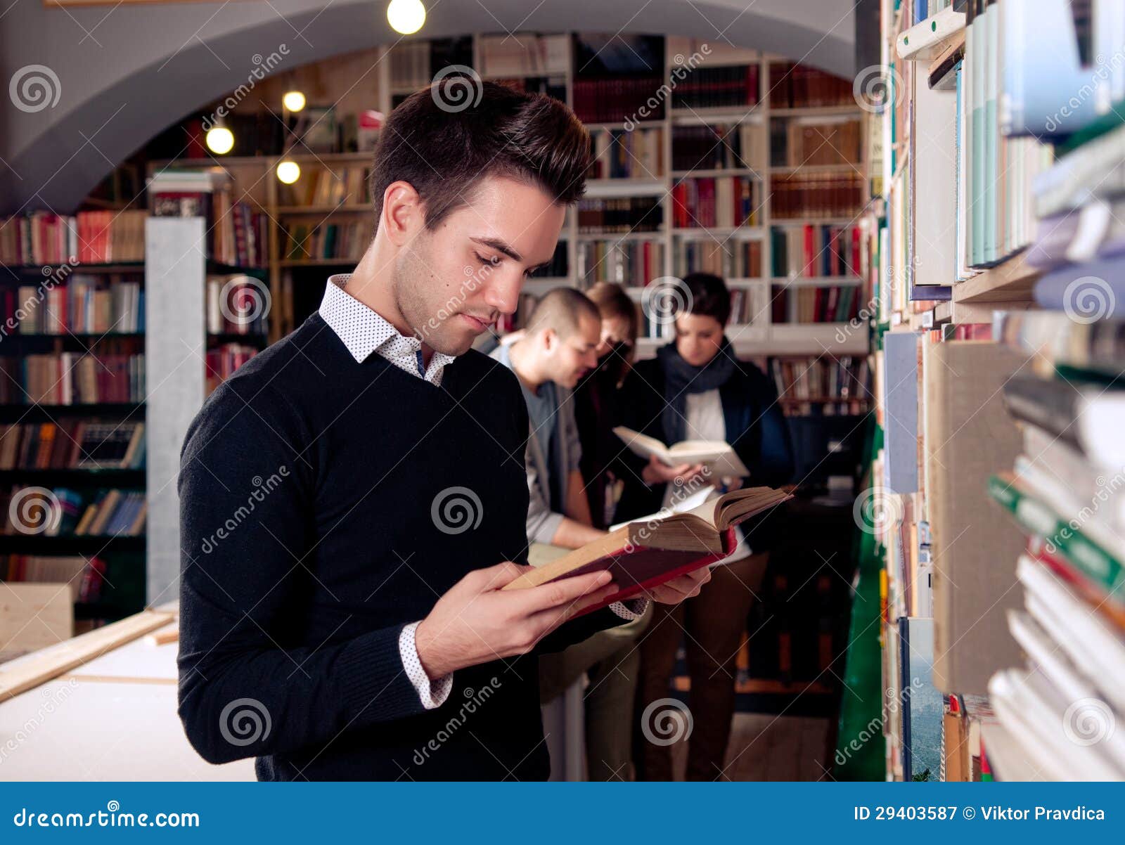 Reading book in library stock image. Image of investigation - 29403587