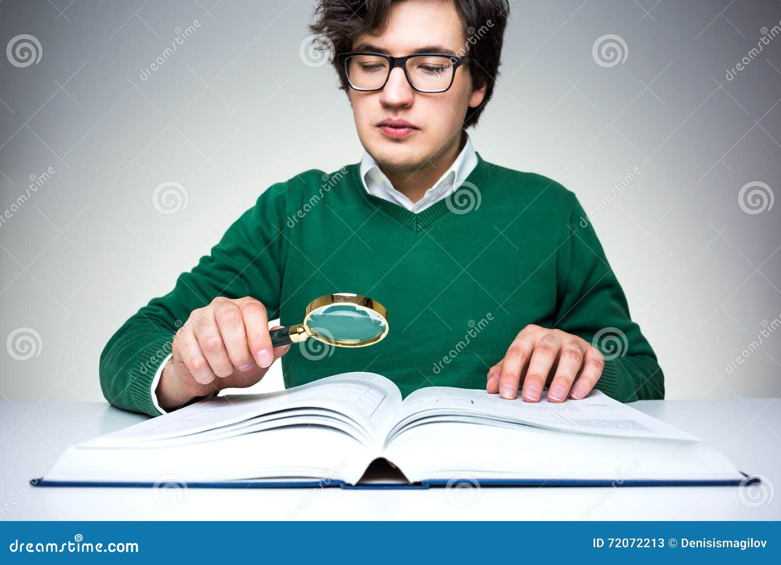 Reading Book with Magnifier Stock Image - Image of attentive, glass ...