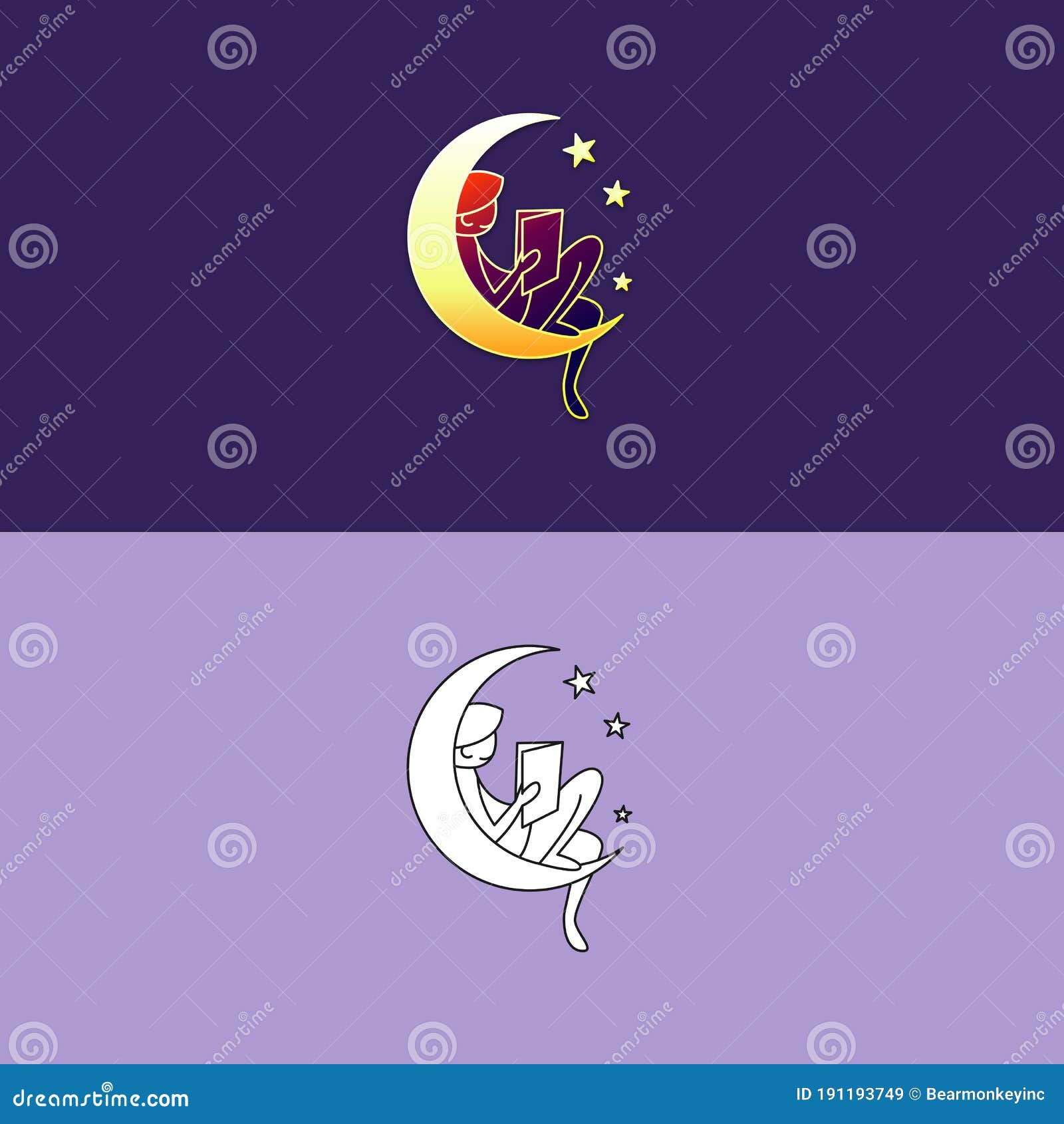 Reading A Book On The Moon Logo Clipart Cartoon Vector | CartoonDealer ...