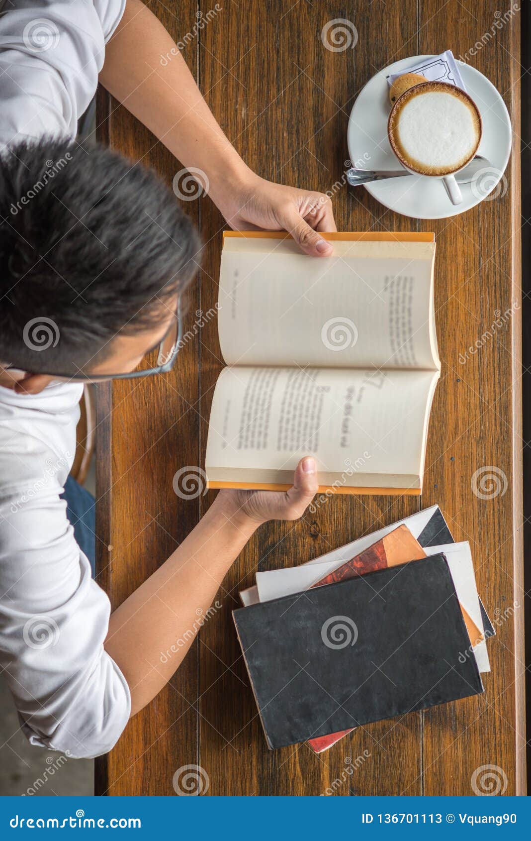 Top View of Man Reading Book Stock Image - Image of activity, hobby ...