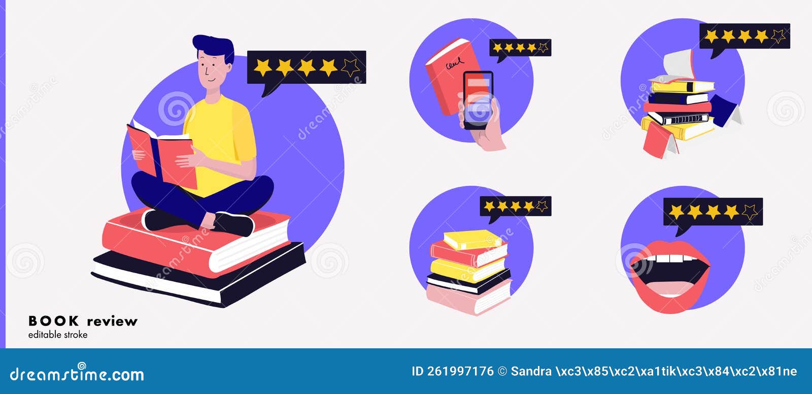 Icon Set of Book Review, Reader Recommendation, E Book Feedback ...