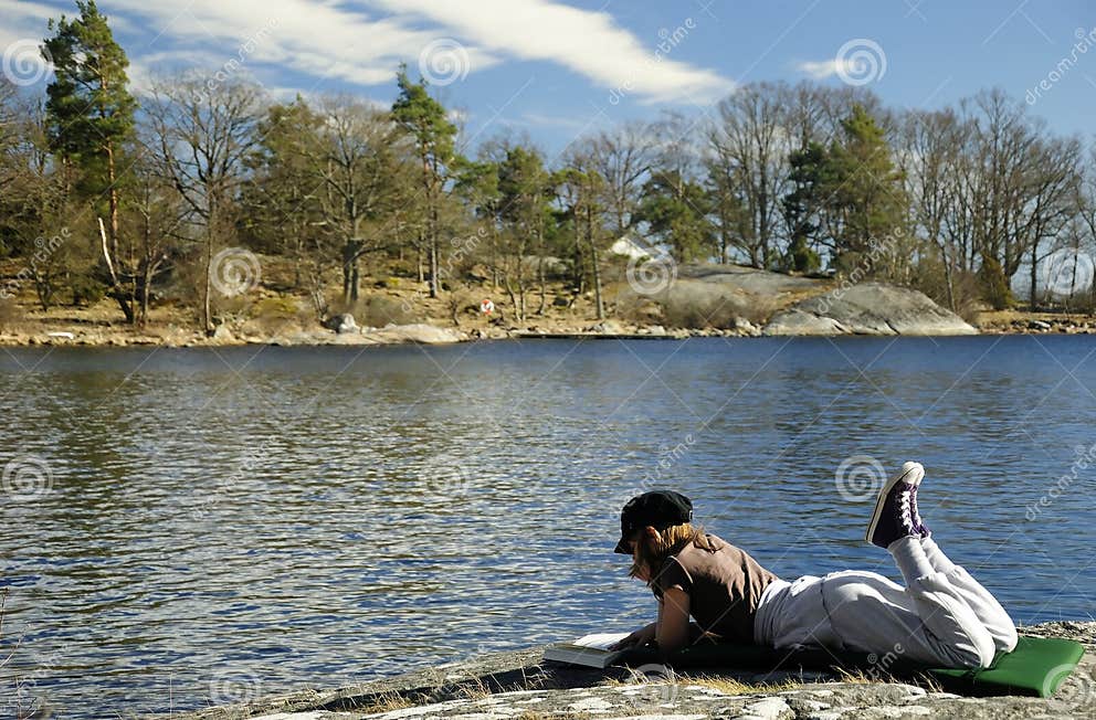 Reading Book in Sea Scenery Stock Image - Image of focus, read: 19121397