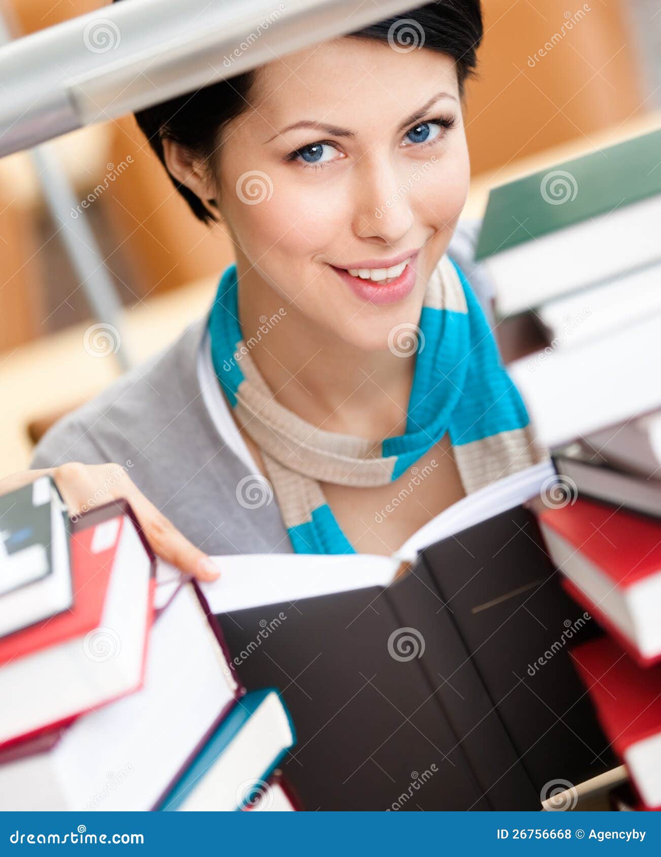 Reading Book Smiley Female Student Stock Photo - Image of format, books ...