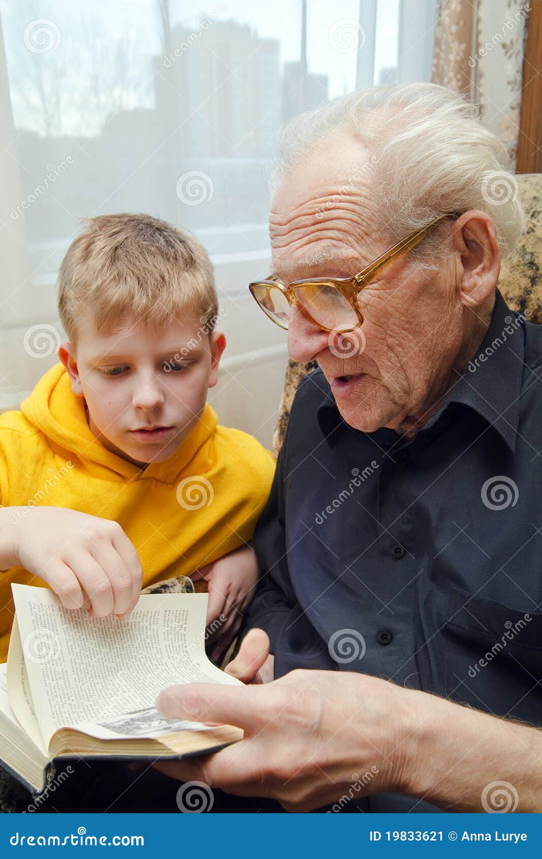Reading Book Together stock image. Image of child, grandfather - 19833621